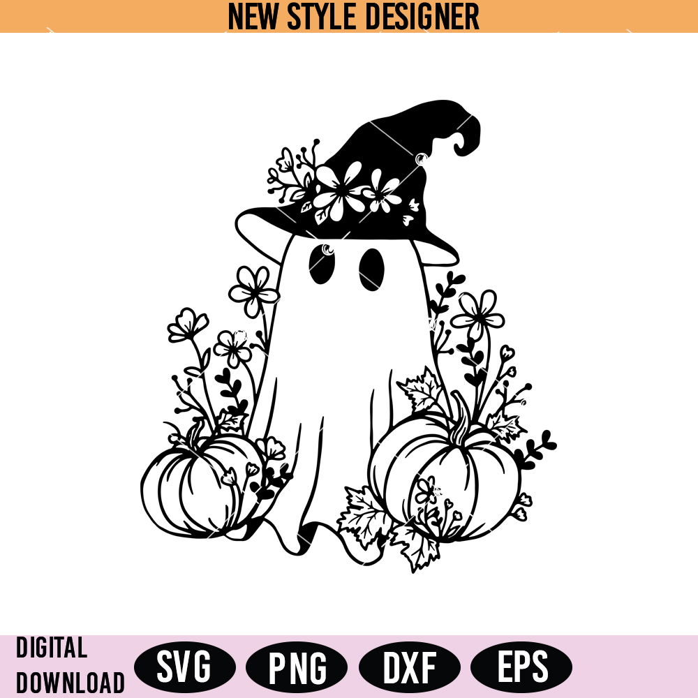 Cute Flower Ghost Svg Png, Spooky Ghost, leaves SVG, Cute Gh - Inspire ...