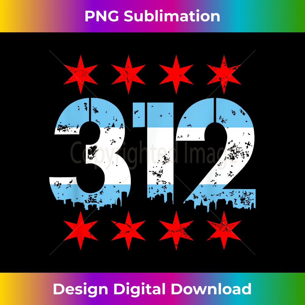 312 Chicago Area Code City Skyline Flag Distressed Tee Shirt | Inspire ...