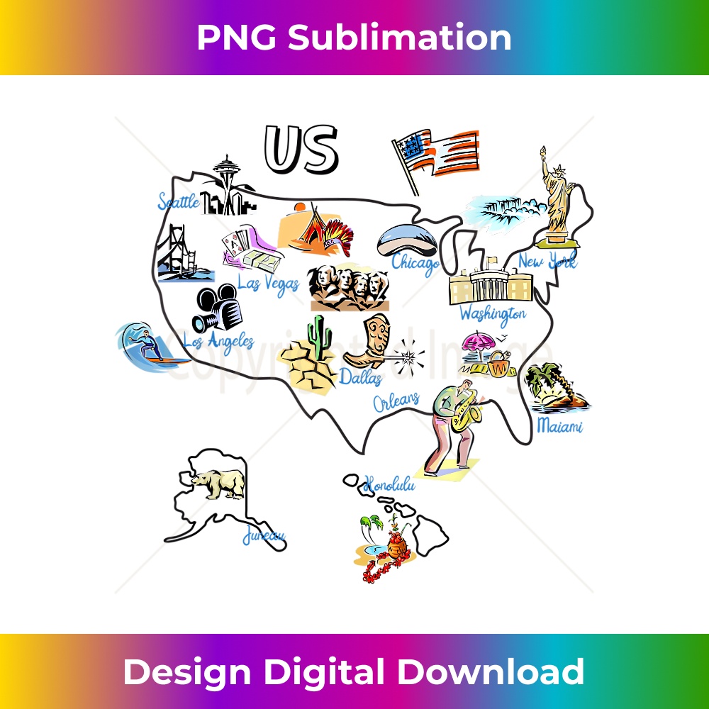 Illustrated map of USA, attractions, landmarks, major cities | Inspire ...