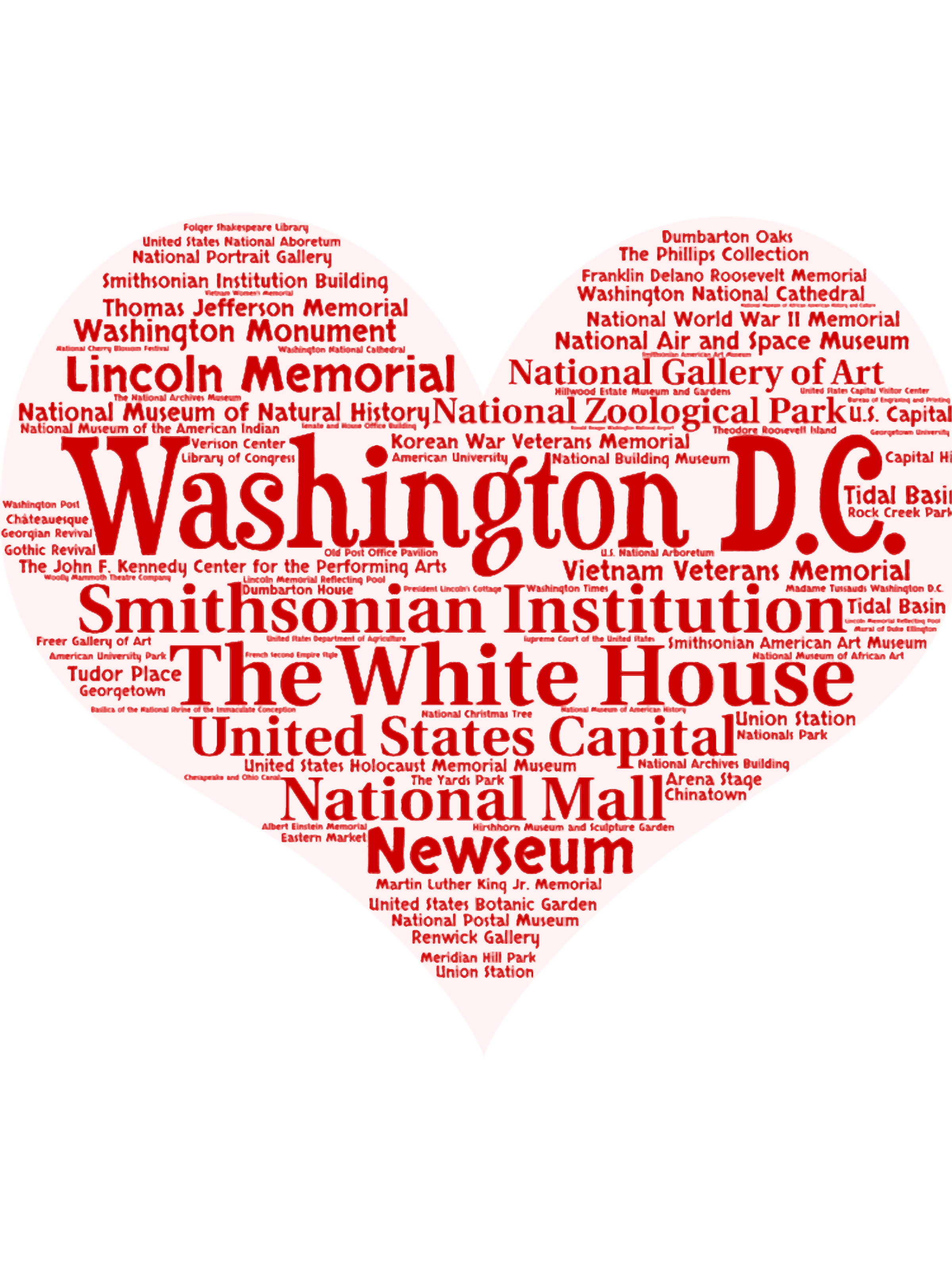 Heart of Washington DC Heart Word Cloud Products | Inspire Uplift