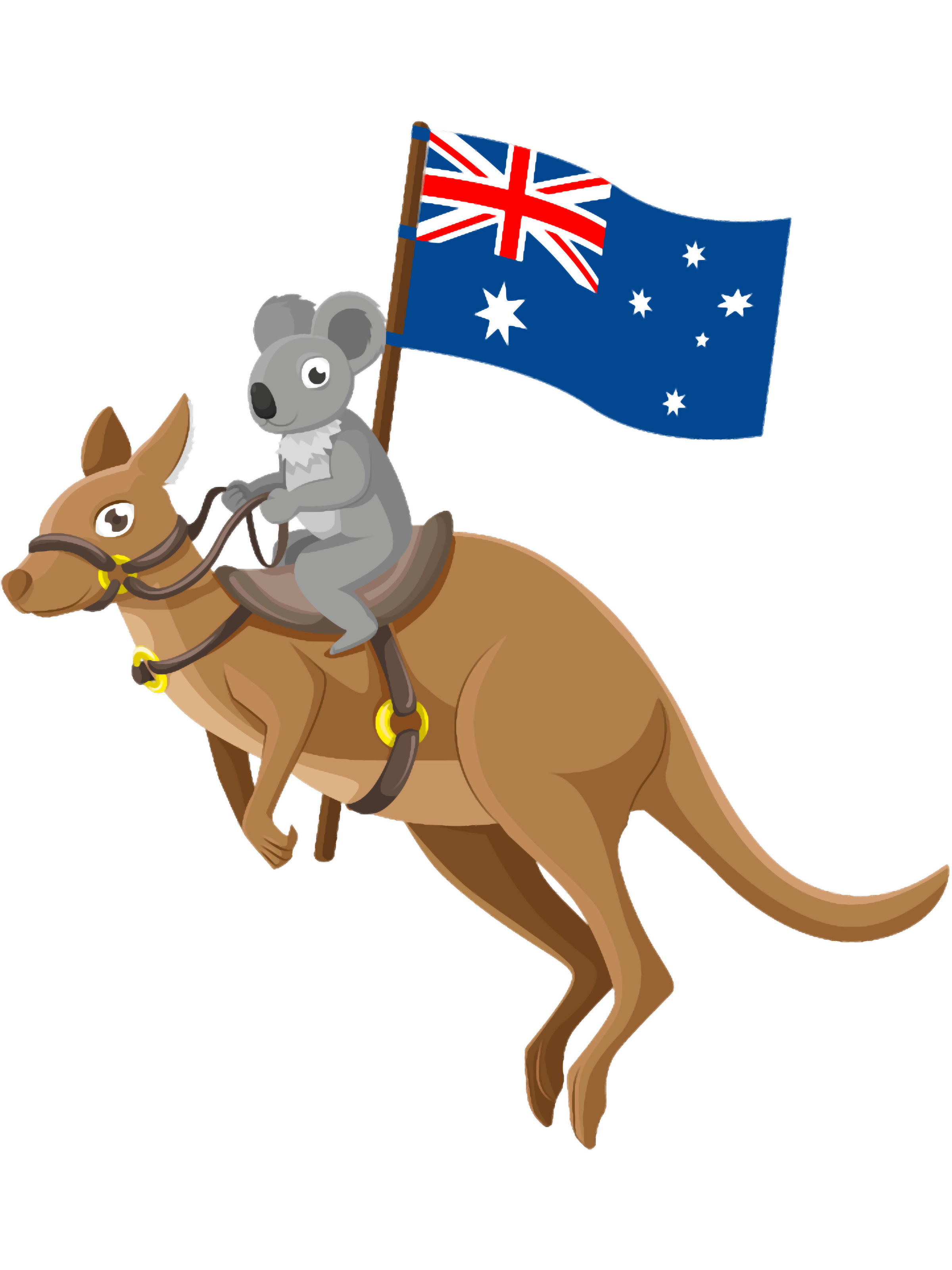 Koala riding kangaroo carrying australian flag | Inspire Uplift