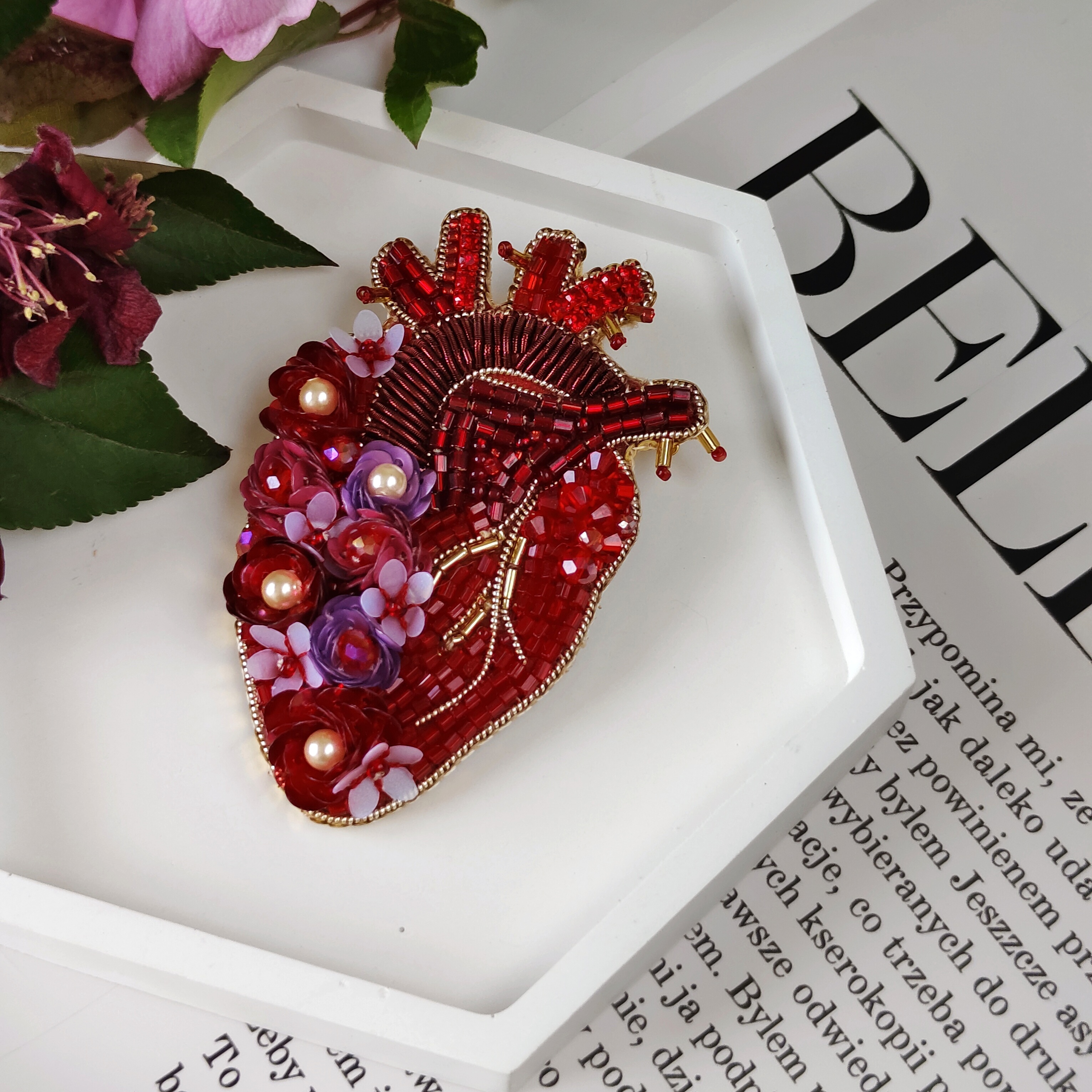 Beaded brooch anatomical heart , red heart brooch, gift for | Inspire ...
