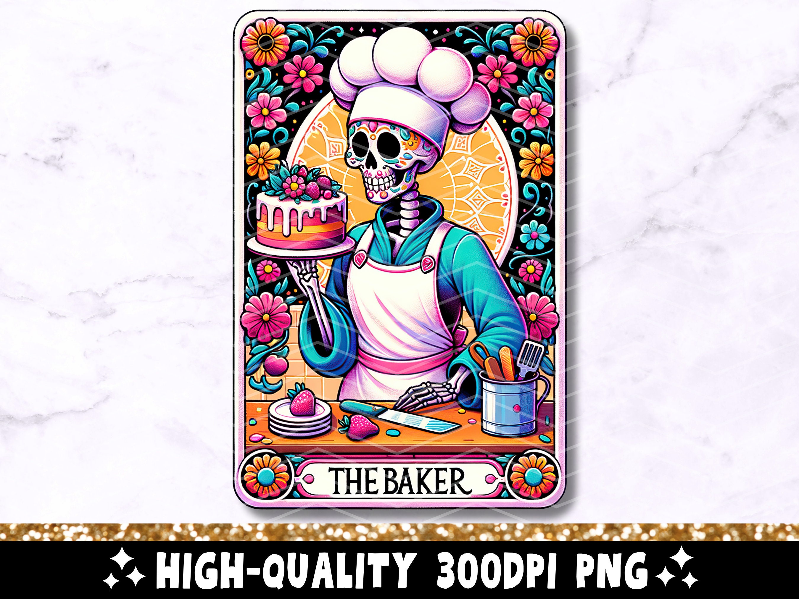The Baker Tarot Card PNG, Cooking Skeleton Sublimation Desig - Inspire ...