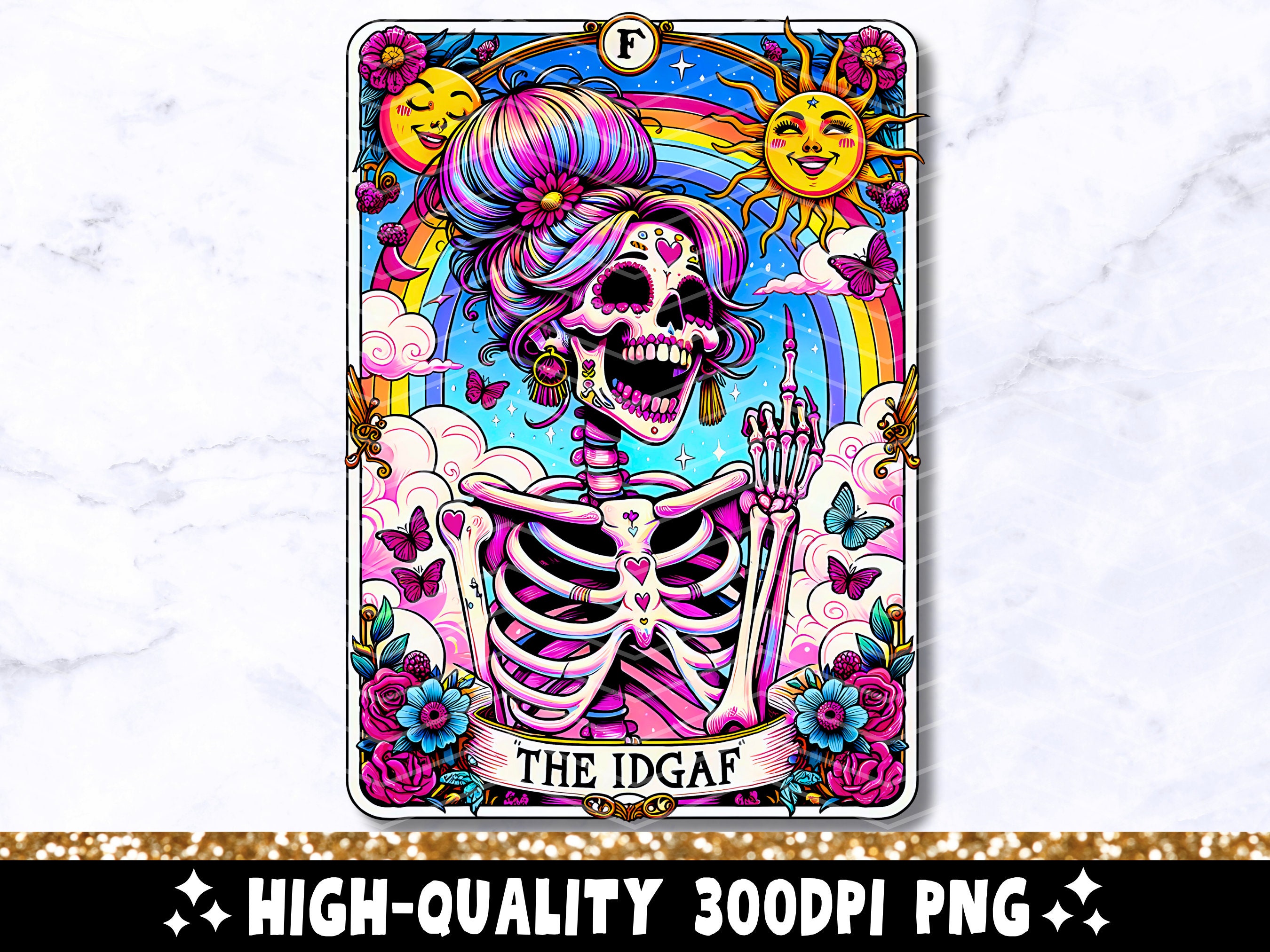 The IDGAF Funny Tarot Card PNG, Sarcastic Sweary Skeleton Sk | Inspire ...