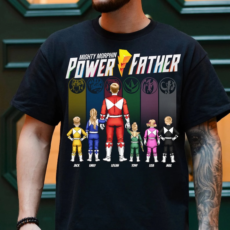 Mighty Morphin Power Father With Kids Name Shirts, Father's | Inspire ...