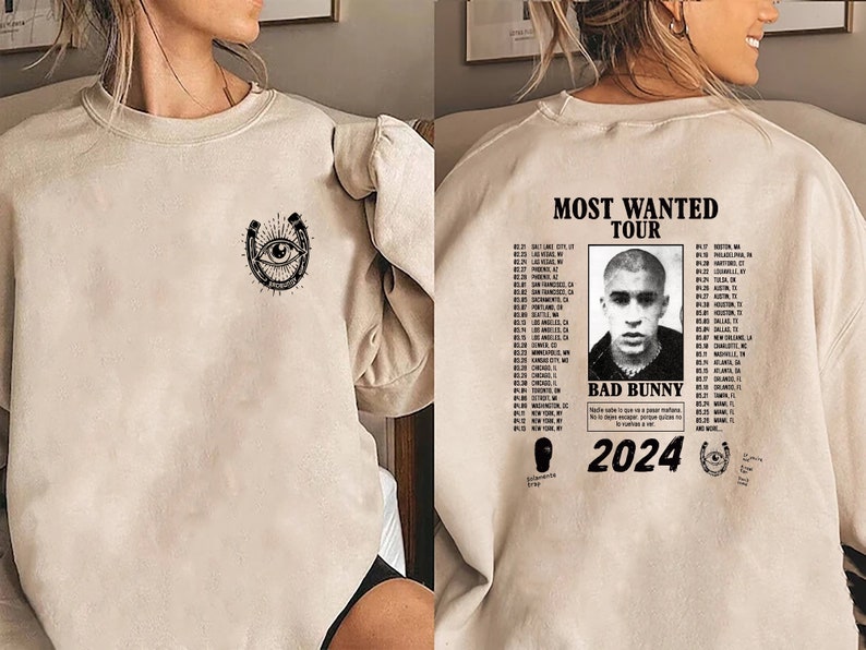 Bad Bunny Most Wanted Tour 2024 Back and Front Shirt, Bad Bu | Inspire ...