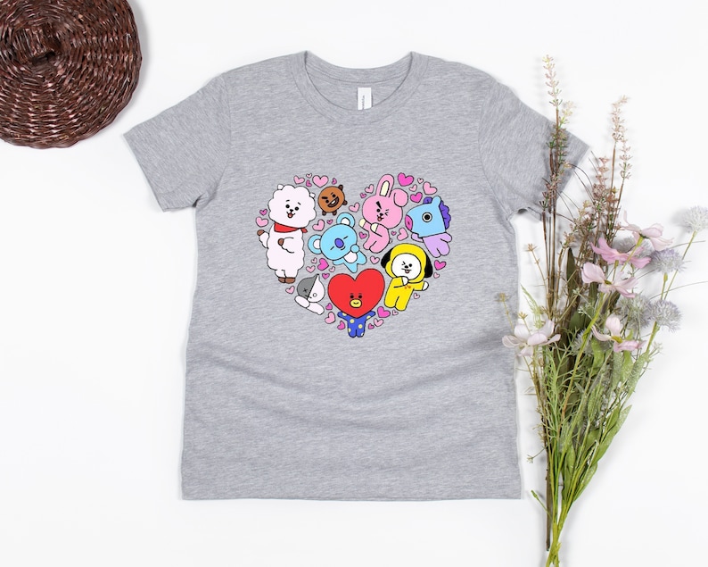 BT21 Heart Characters Shirt, Korean Group Shirt, Army Fan Gi - Inspire ...