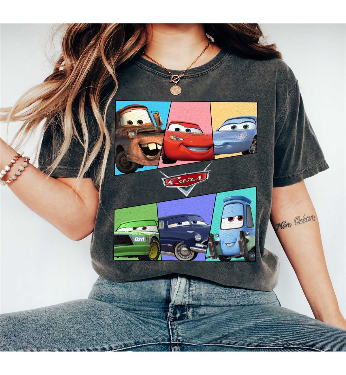 Disney Pixar Cars Group Characters Retro 90s T-Shirt, Lightn | Inspire ...