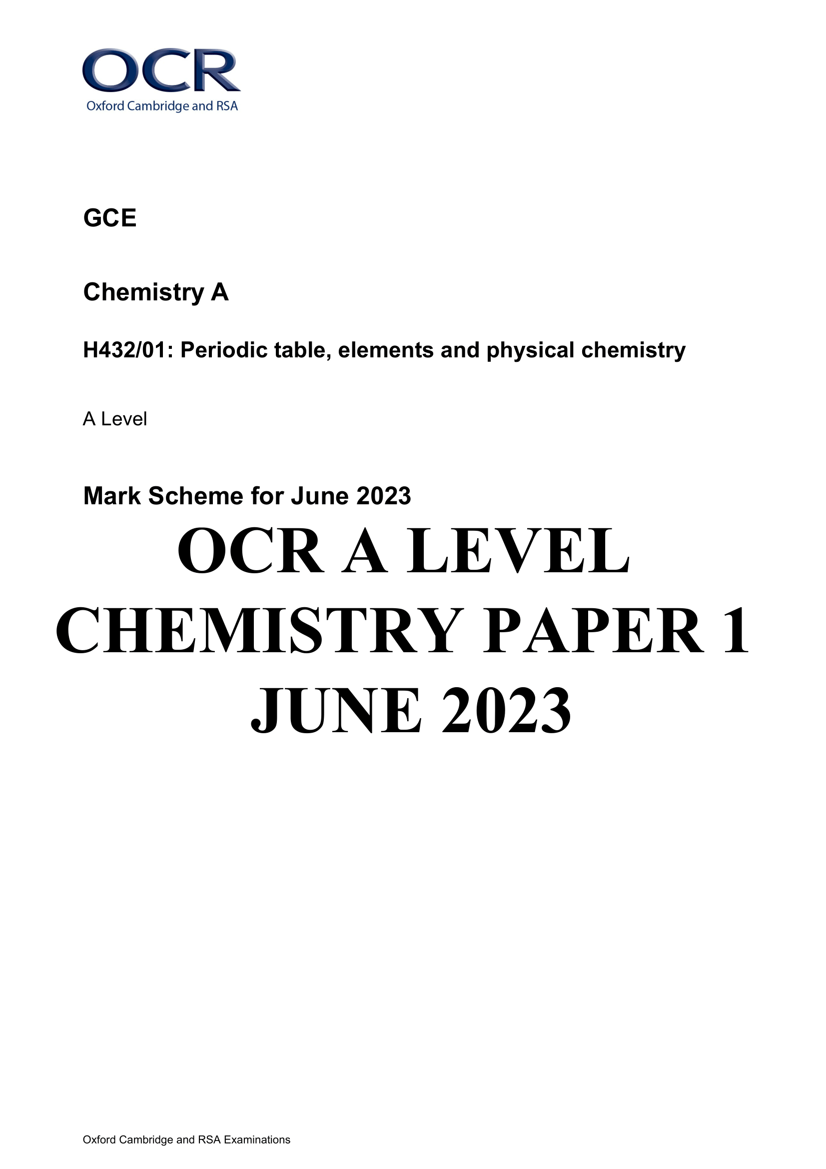Ocr A Level Chemistry Paper 1 (H432/01 Periodic table, eleme | Inspire Uplift