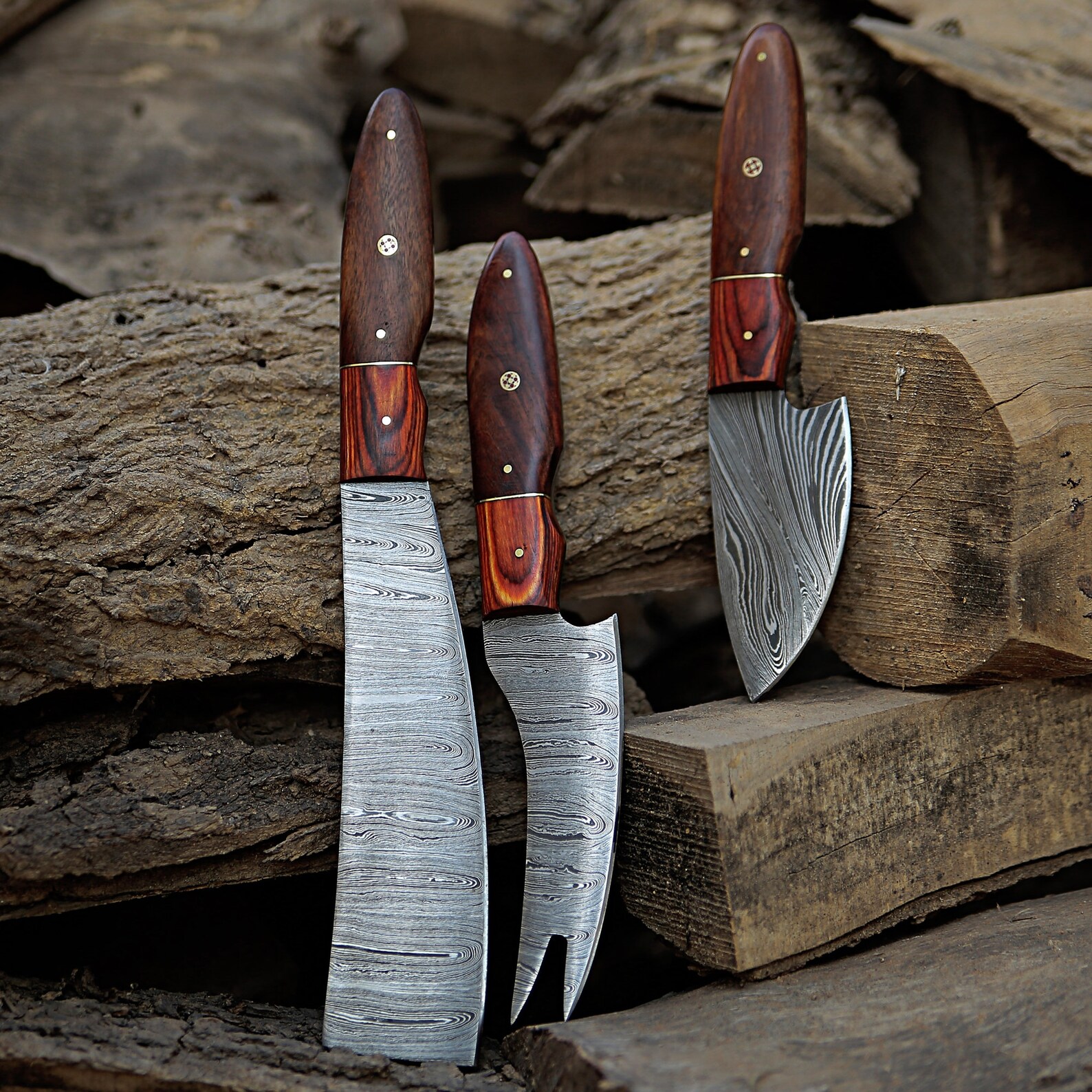 3PcS Custom Handmade Damascus Kitchen Chef Knife Set | Inspire Uplift