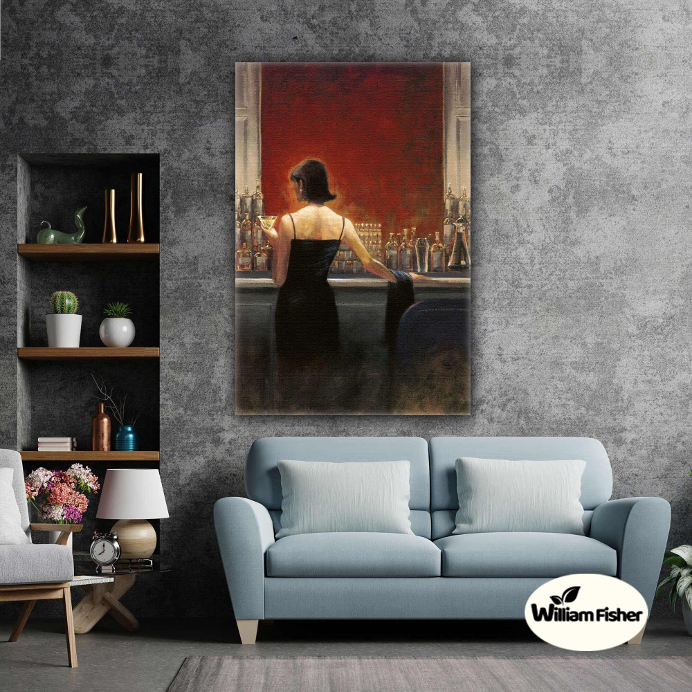 Woman Drinking At Bar With Oil Painting Effects In Black Dre | Inspire Uplift