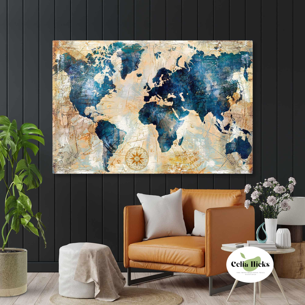 World Map World Map Retro Style Roll Up Canvas, Stretched Ca - Inspire ...