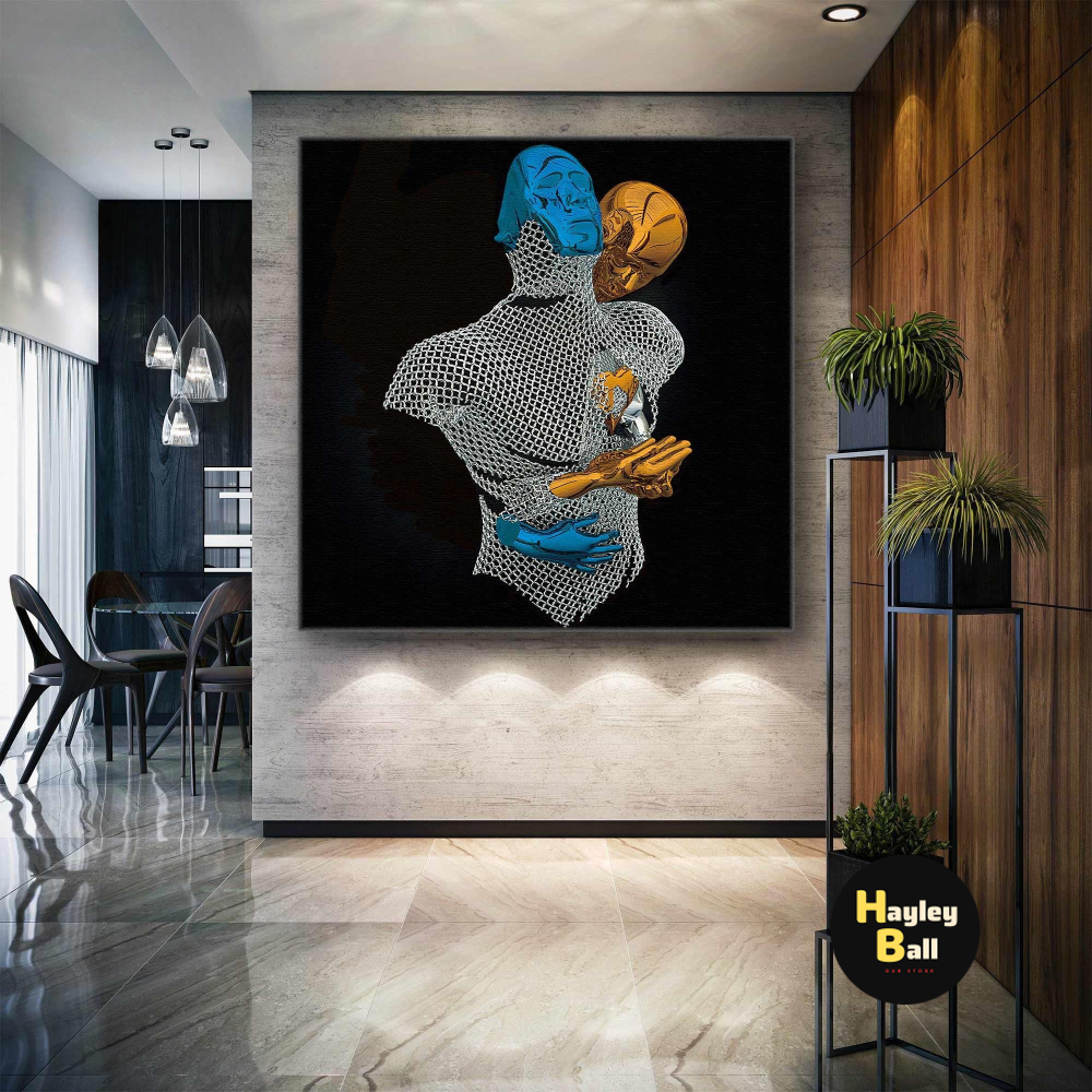 Metal Canvas Art, Metal Hugging Couple Wall Art, Gold Detail - Inspire ...