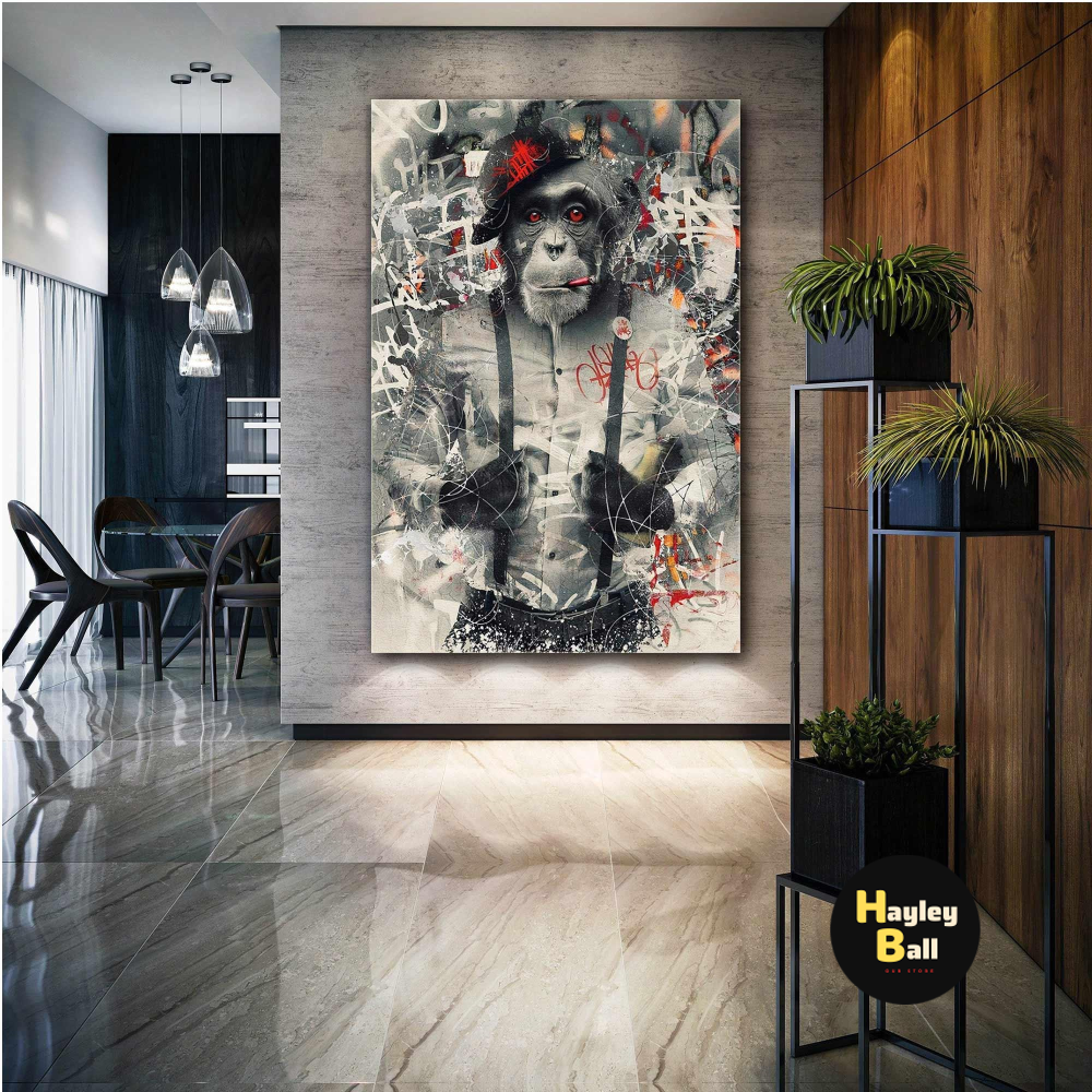 Monkey Wall Art, Suit Canvas Art, Street Art Wall Decor, Rol | Inspire ...