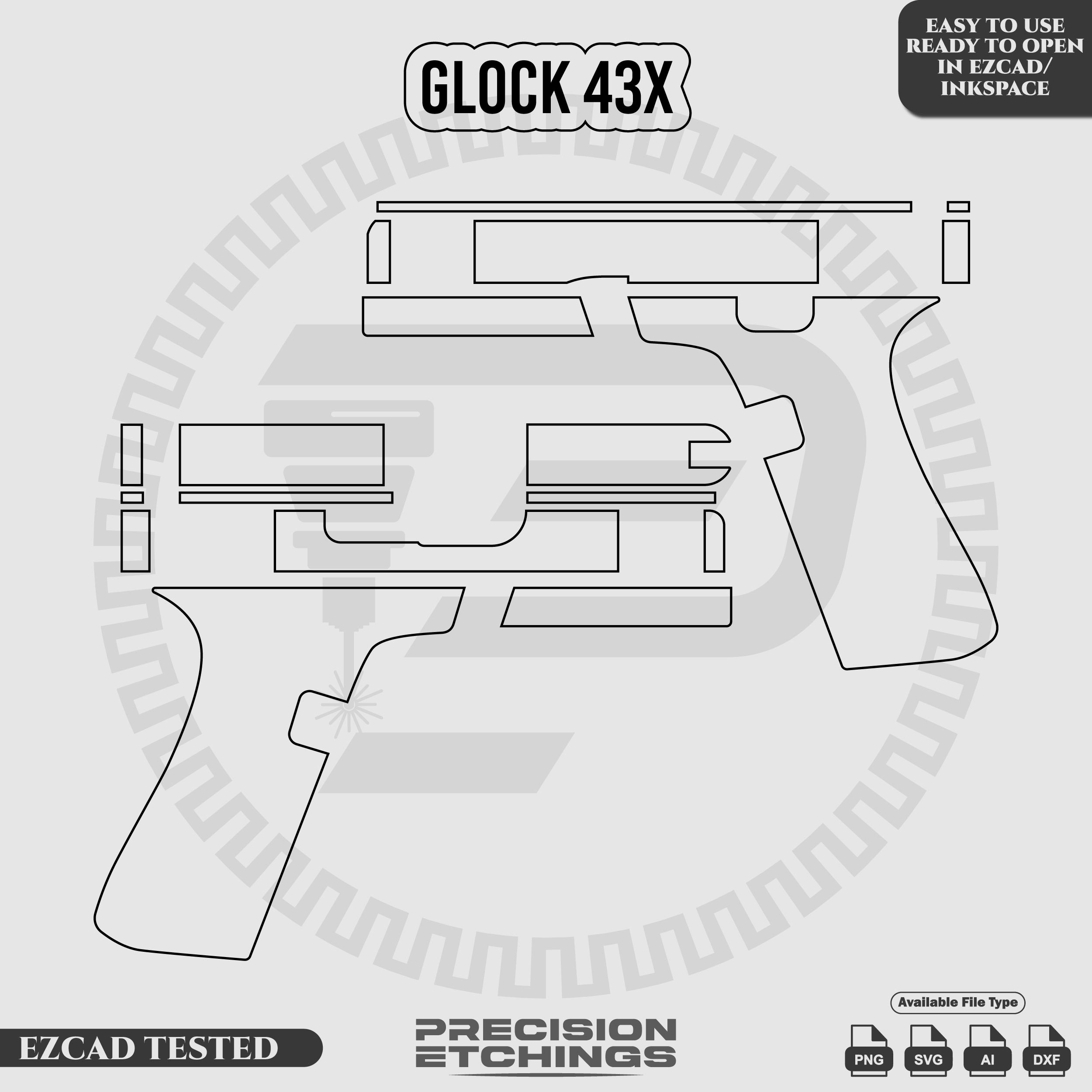 GLOCK-43X Outline/Template For laser engraving and Marking F | Inspire ...
