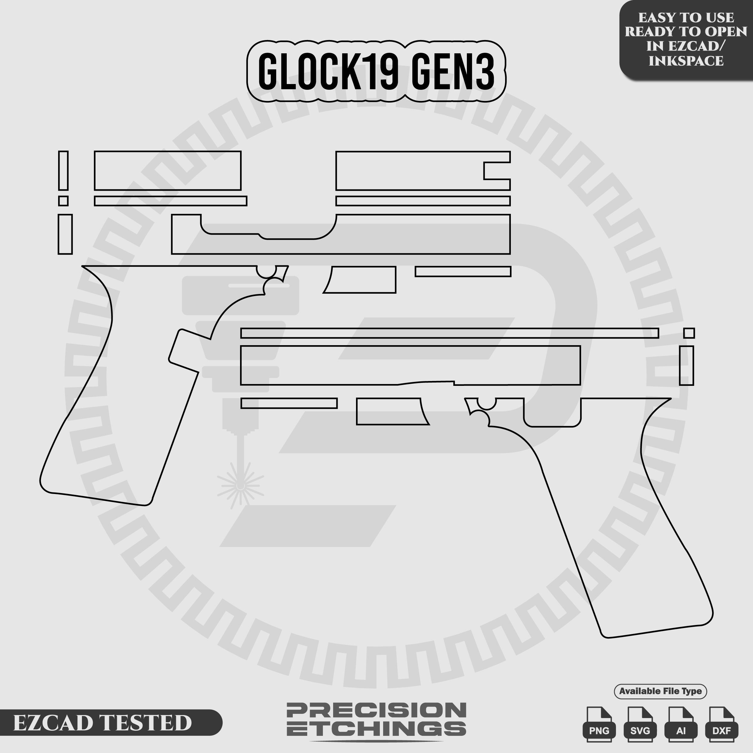 Glock19 gen3 Outline/Template For laser engraving and Markin | Inspire ...