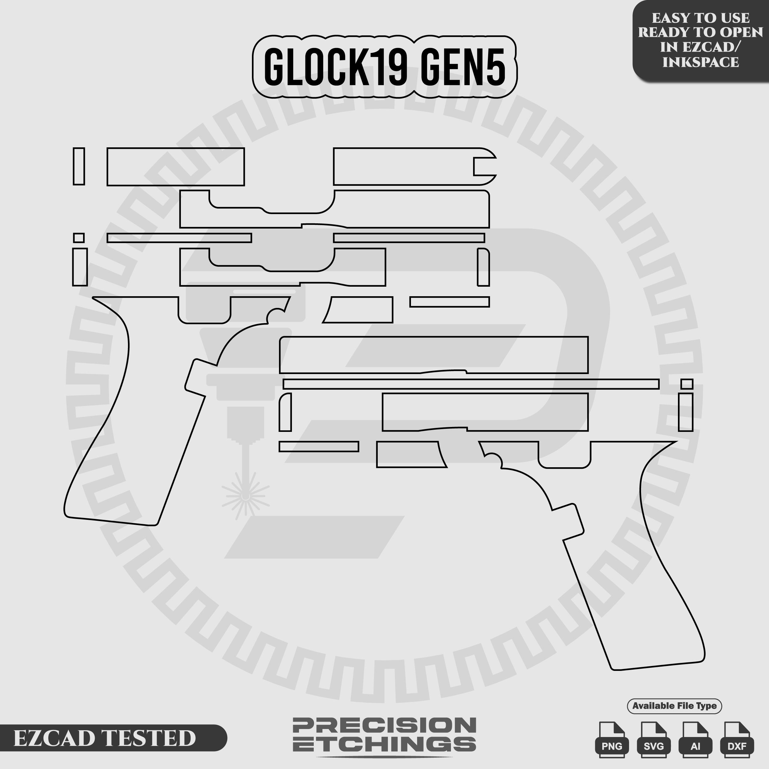Glock19 gen5 Outline/Template For laser engraving and Markin - Inspire ...