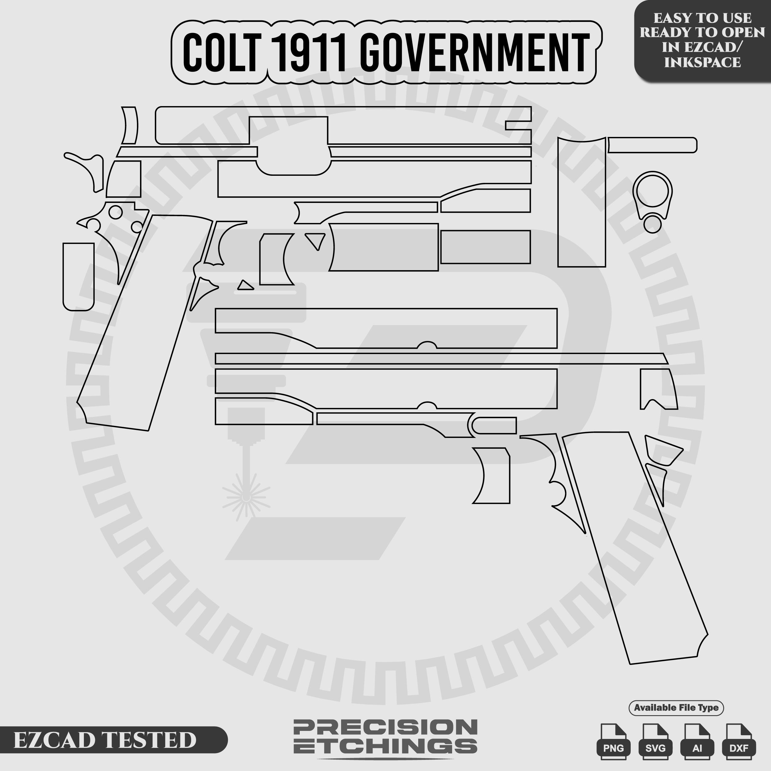 Colt 1911 government Outline/Template For laser engraving an | Inspire ...