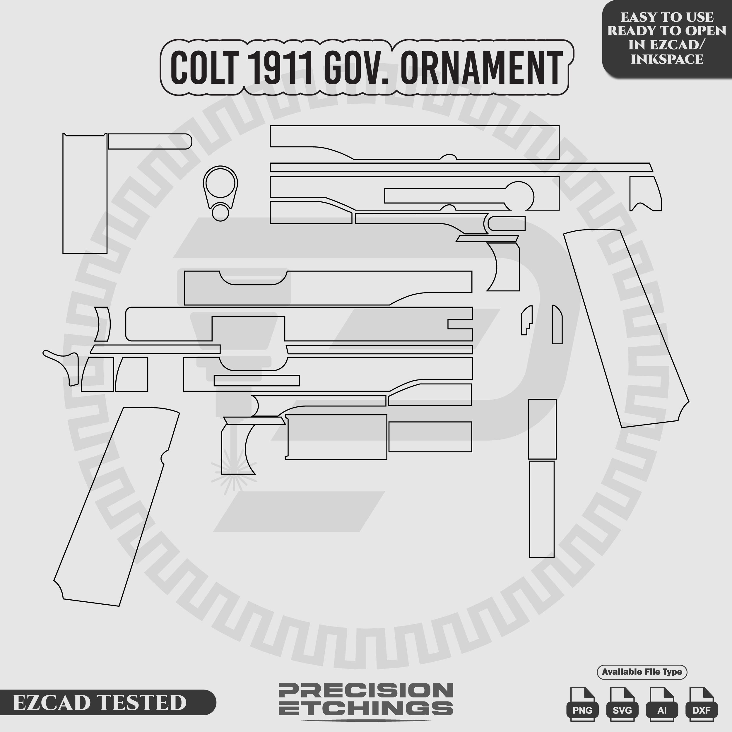Colt 1911 government Ornament Outline/Template For laser eng | Inspire ...