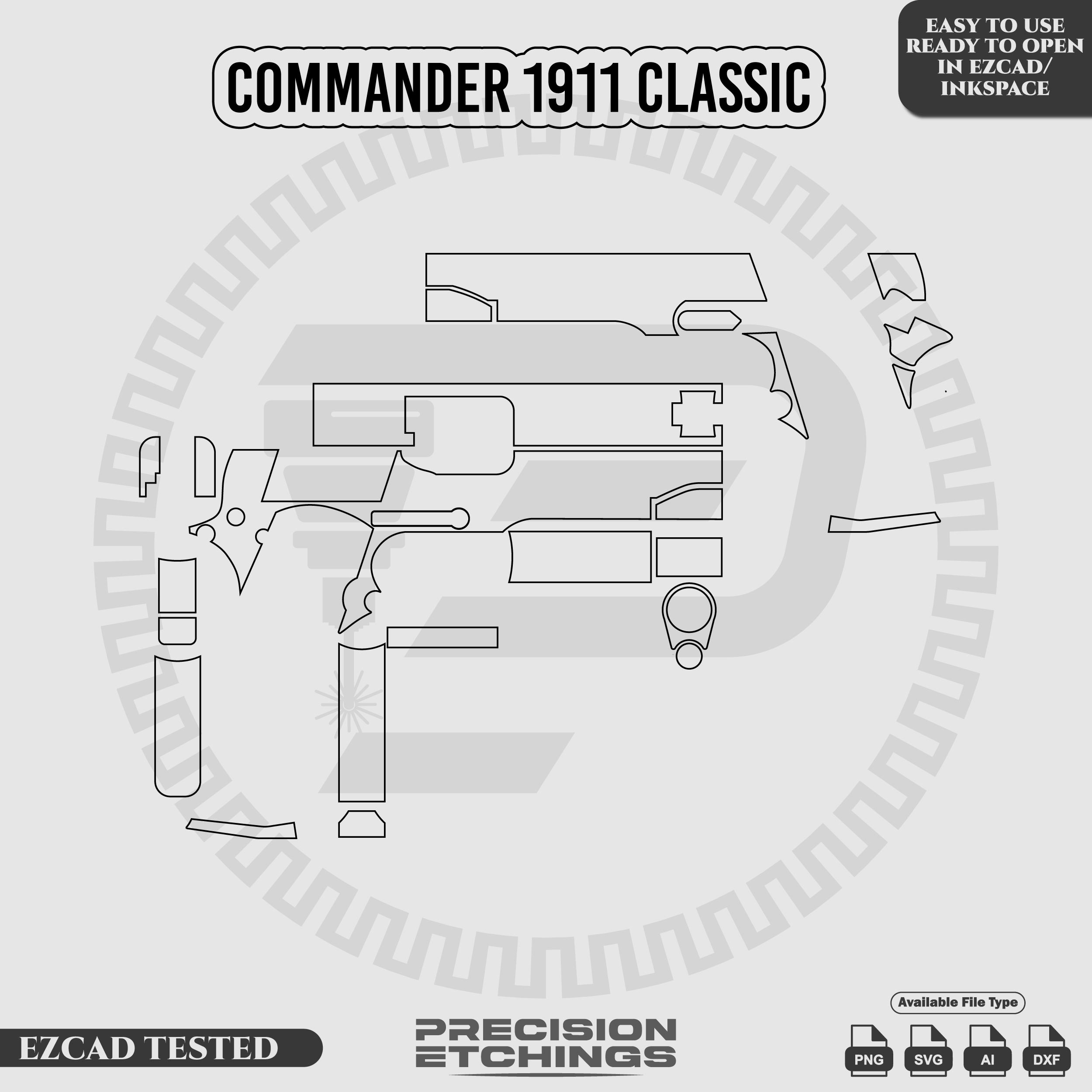 Commander 1911 classic Outline/Template For laser engraving | Inspire ...