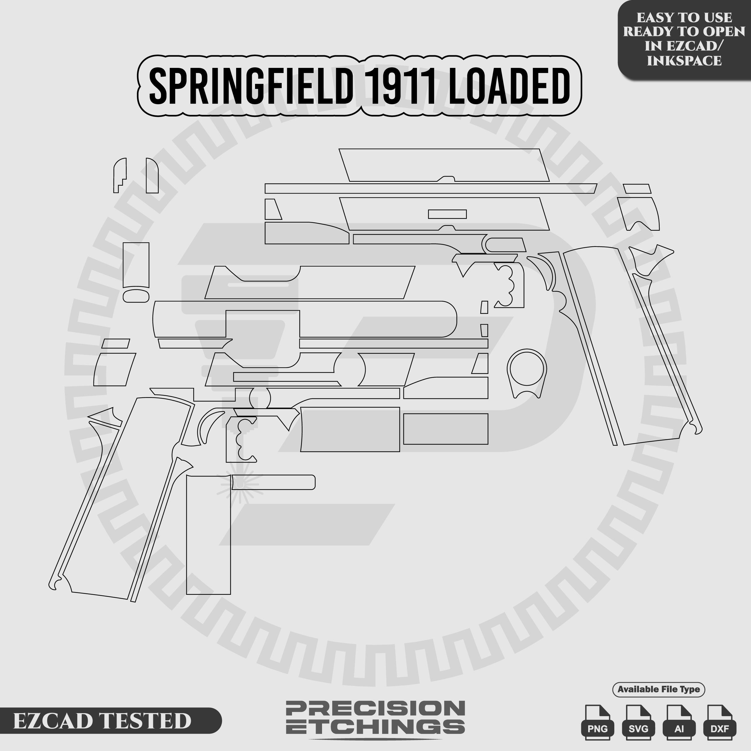 Springfield 1911 Loaded Outline/Template For laser engraving | Inspire ...