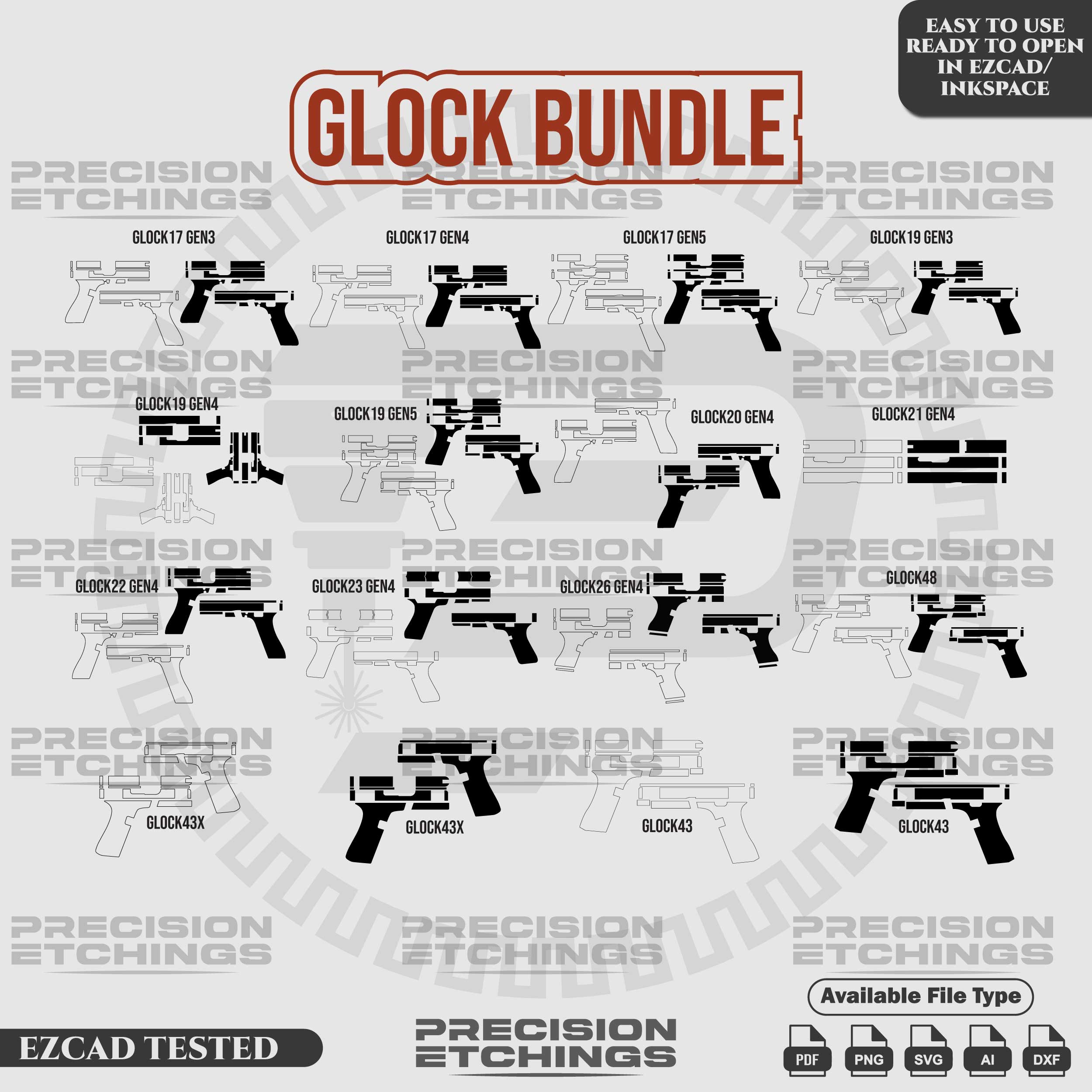 GLOCK BUNDLE Outline/Template For laser engraving and Markin | Inspire ...