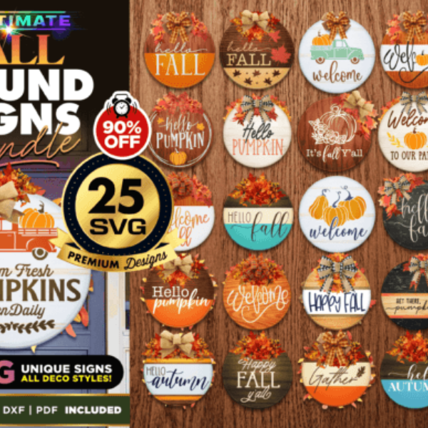 25 FALL Round Signs SVG Bundle | Inspire Uplift
