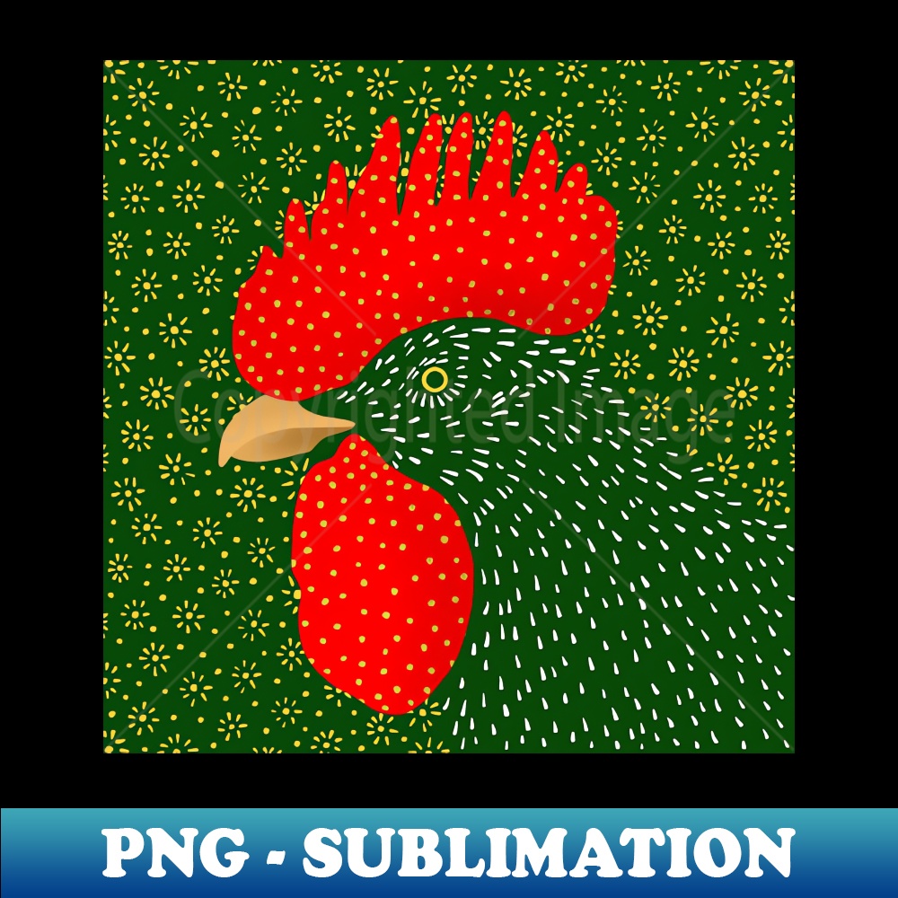 Green and red rooster portrait with floral pattern, version | Inspire ...