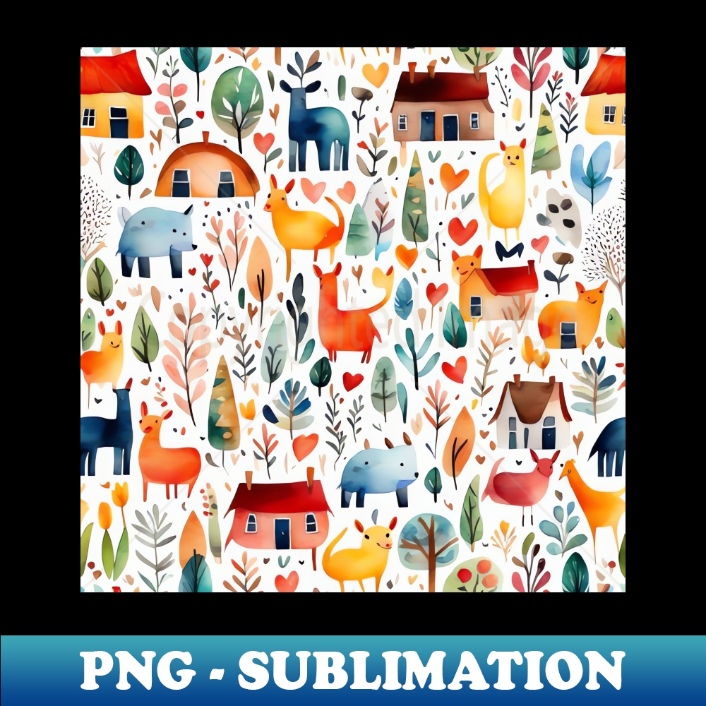 Cute cottagecore pattern houses animals trees beautiful coun | Inspire ...