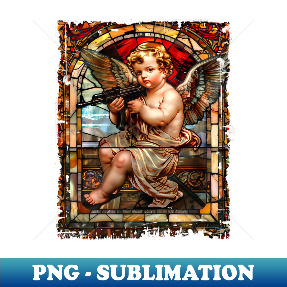 Baby Angel with AK-47 Gun Stained Glass Funny - Decorative S | Inspire ...