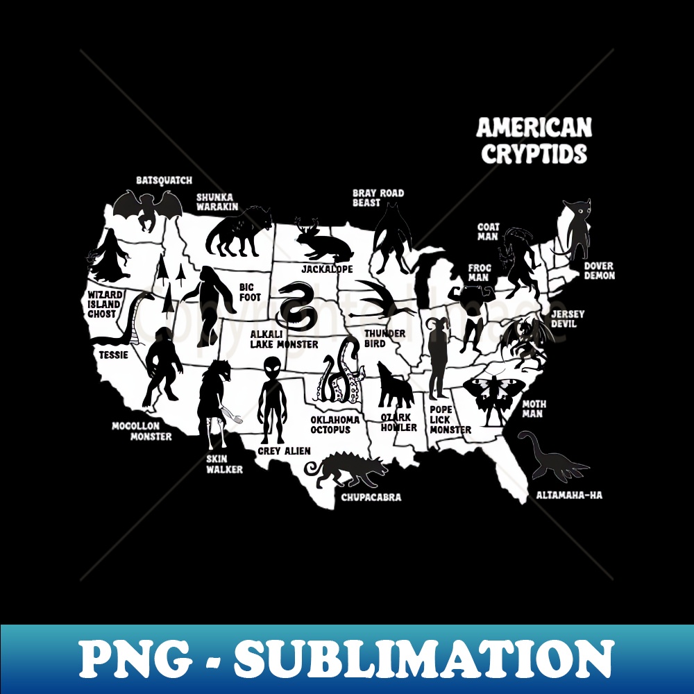 American Cryptids Map of the US - Aesthetic Sublimation Digi | Inspire Uplift