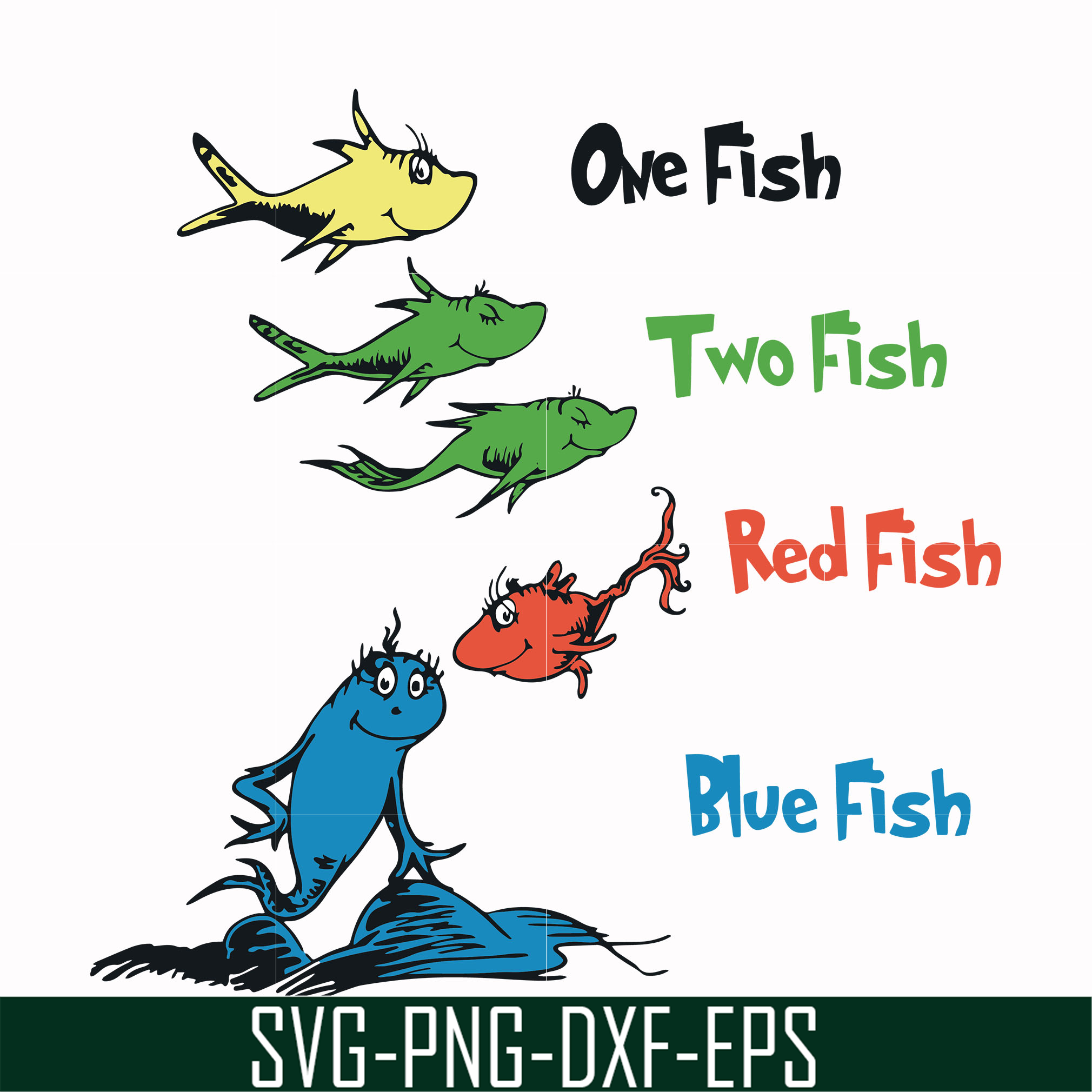 One fish two fish red fish blue fish svg, png, dxf, eps file | Inspire ...