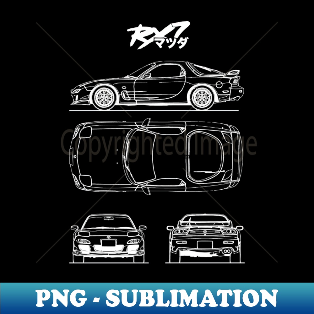Mazda RX-7 Blueprint - Elegant Sublimation PNG Download | Inspire Uplift