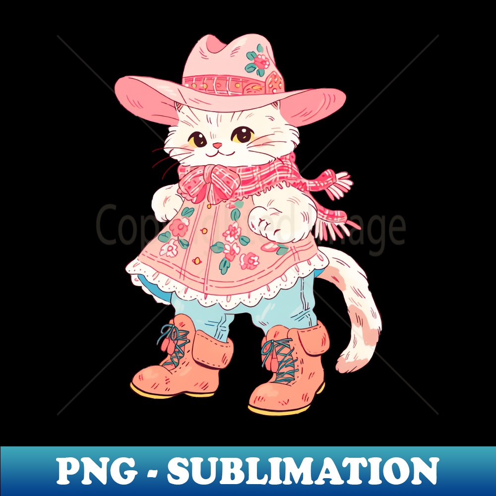 Cottagecore Cat Pink Cowgirl Hat - Sublimation-Ready PNG Fil | Inspire ...