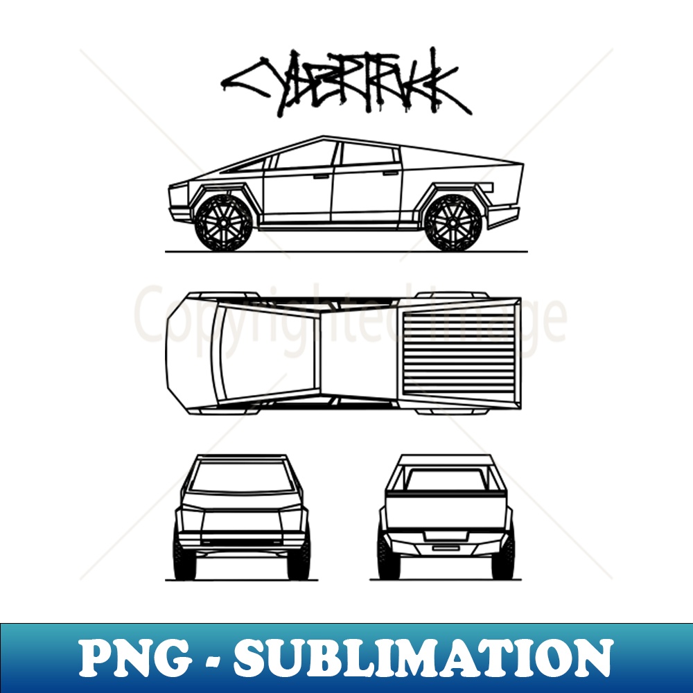 Tesla Cybertruck Blueprint in Black - Retro PNG Sublimation | Inspire ...