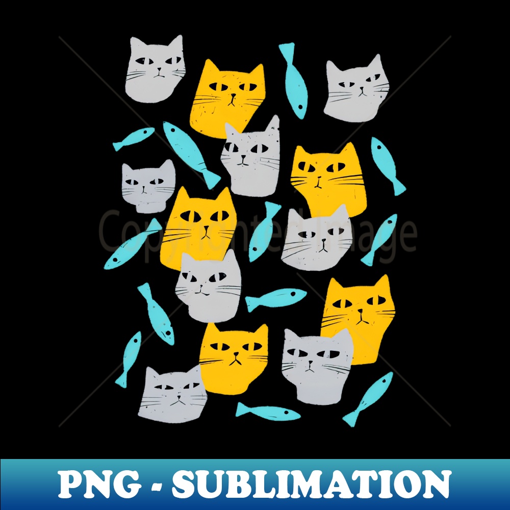 Strange grey and yellow cats with black eyes and blue fish - | Inspire ...