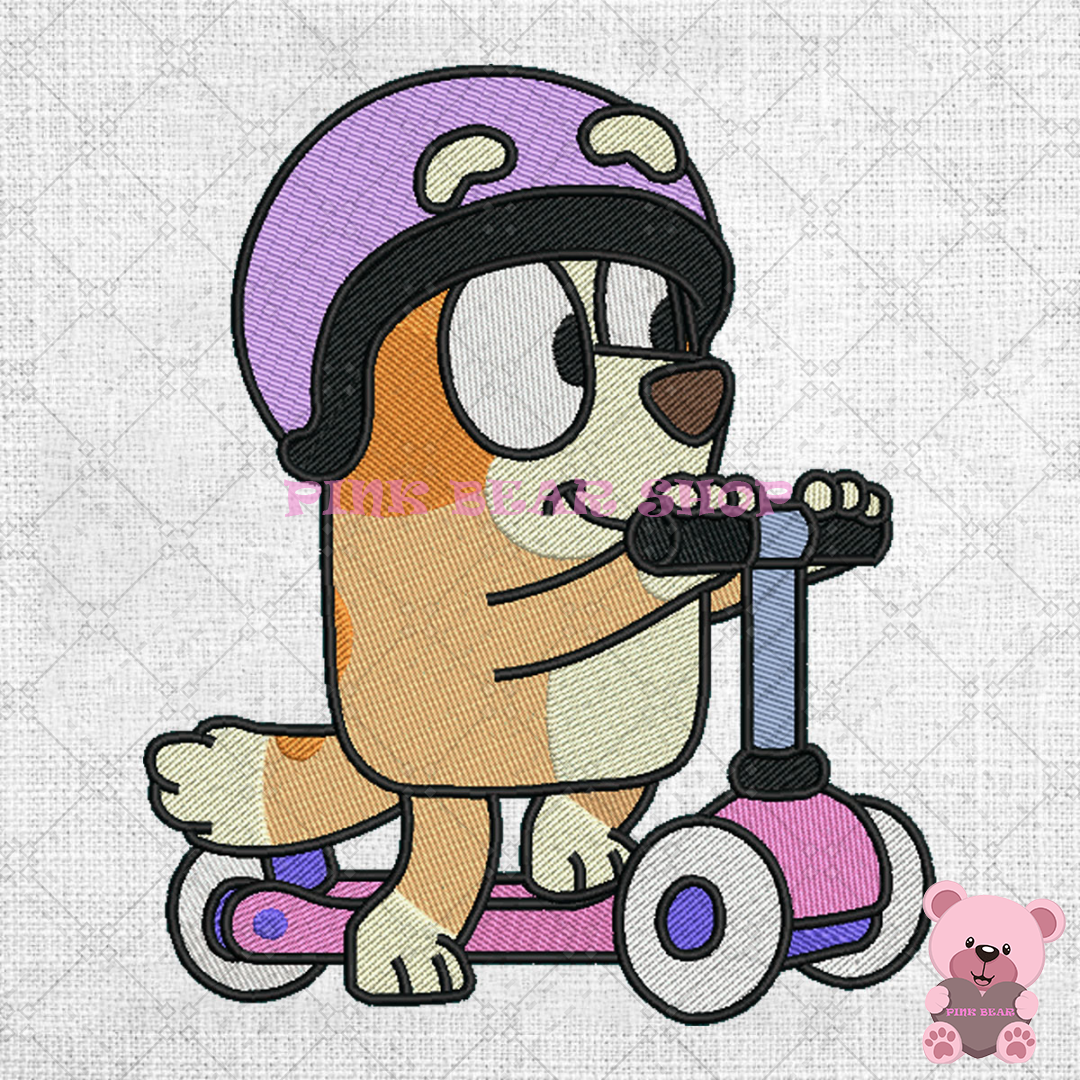 Bluey And Bingo Kid Riding Scooter Embroidery, Disney Embroi | Inspire ...