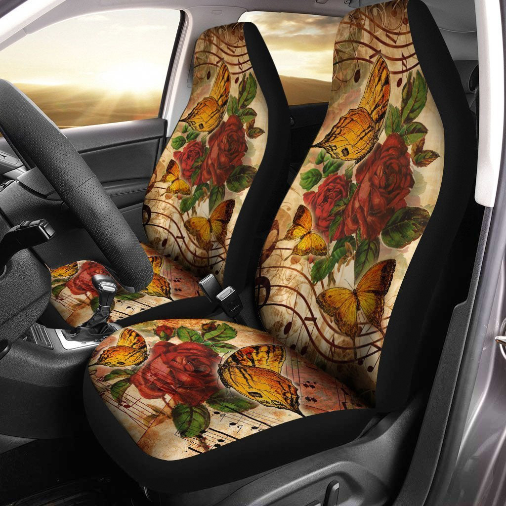 Music Note Butterfly Car Seat Covers Custom Red Rose Car Acc | Inspire ...