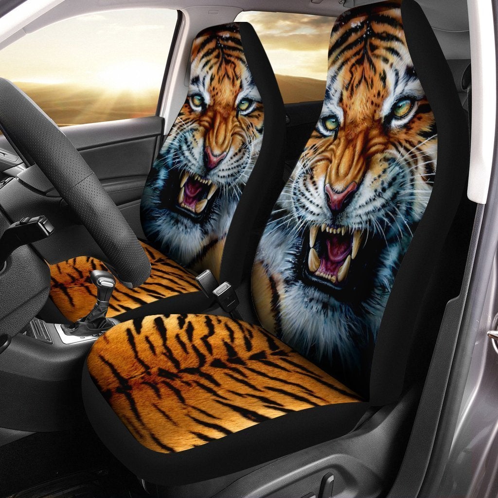 Angry Tiger Face Car Seat Covers Custom Wild Animal Car Acce | Inspire ...