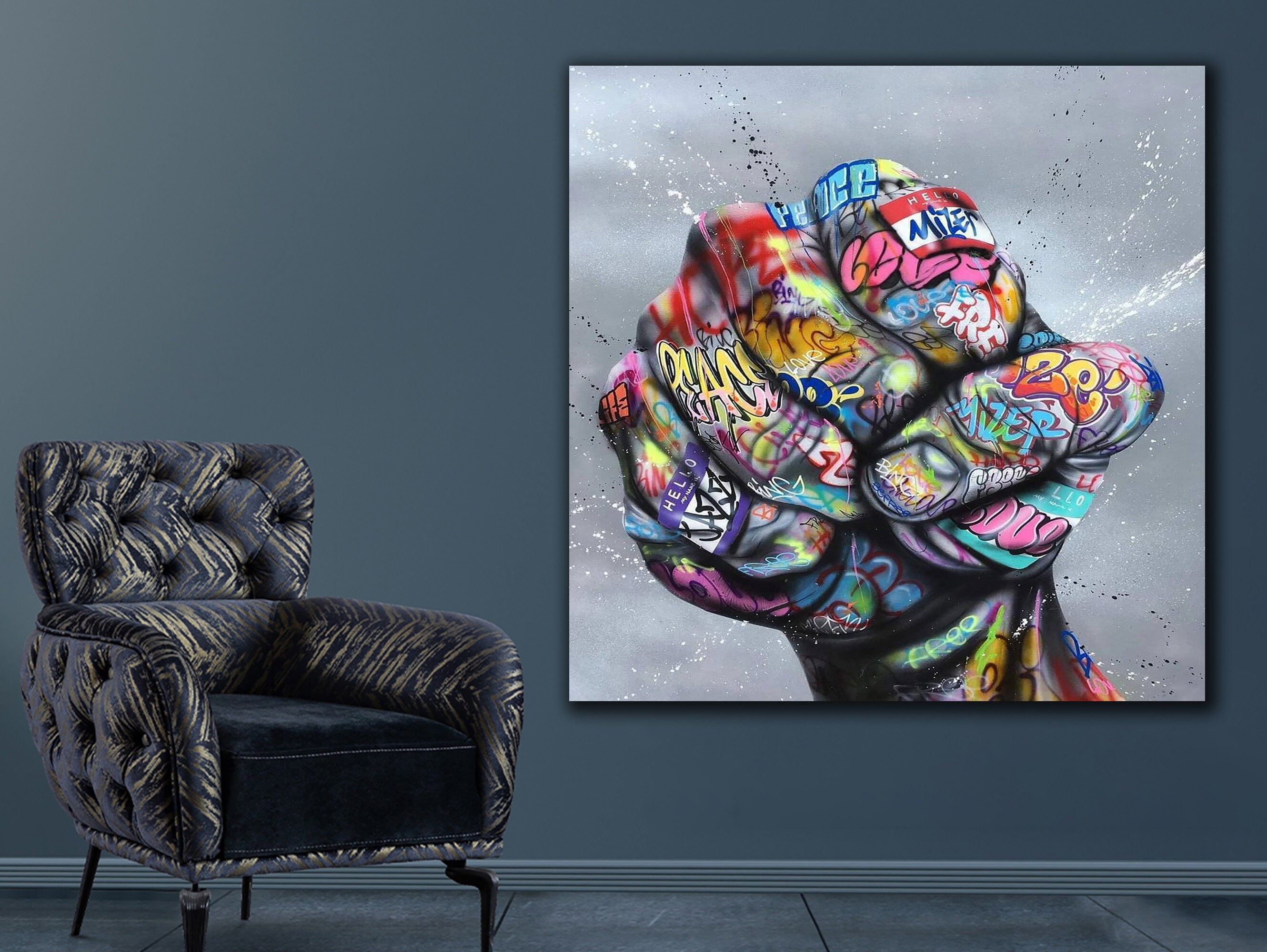 Street Art Fist Wall Poster, Fisting Hand Banksy Painting Ar | Inspire ...