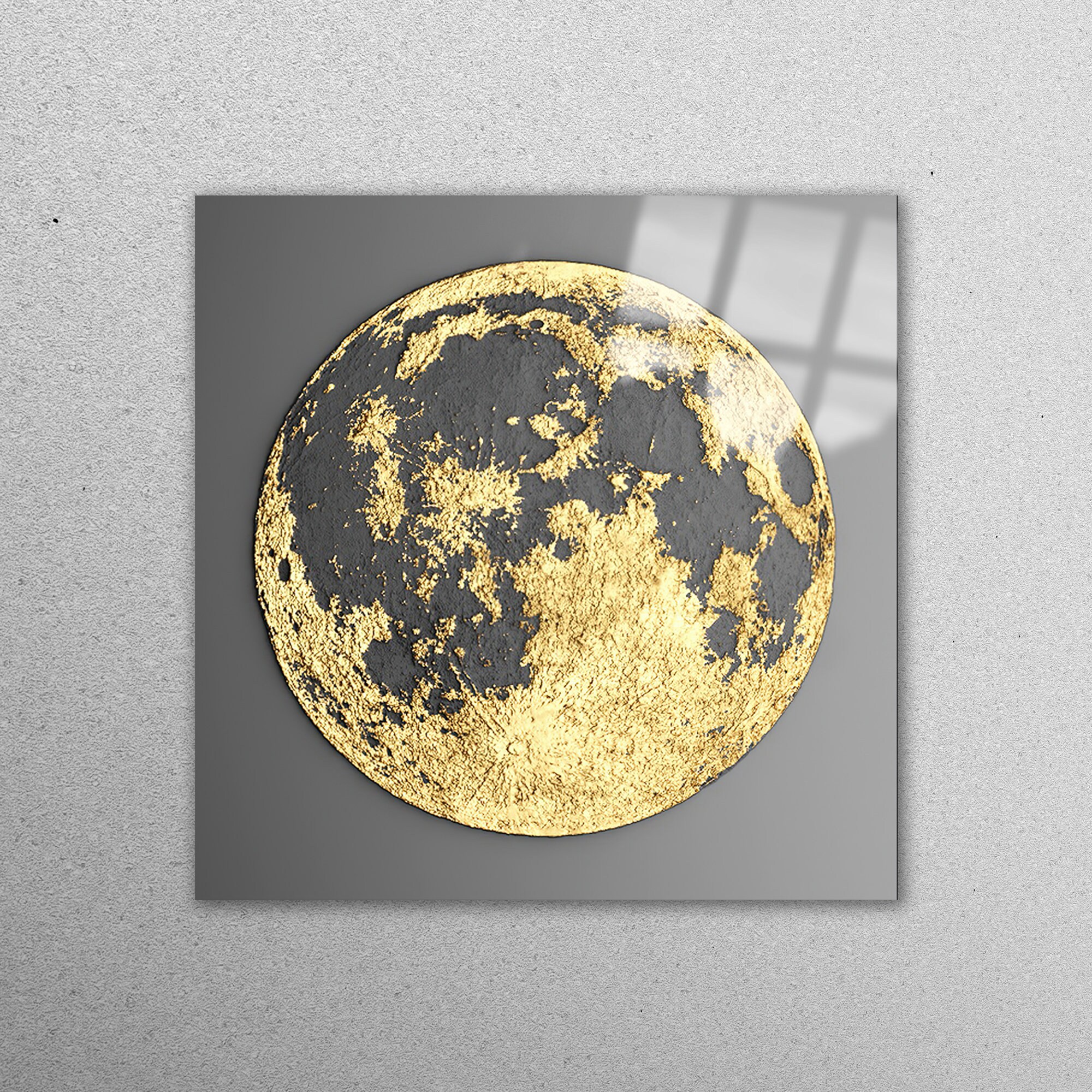 Glass Wall Decor, Glass, Mural Art, Gold Moon Canvas Print, - Inspire ...