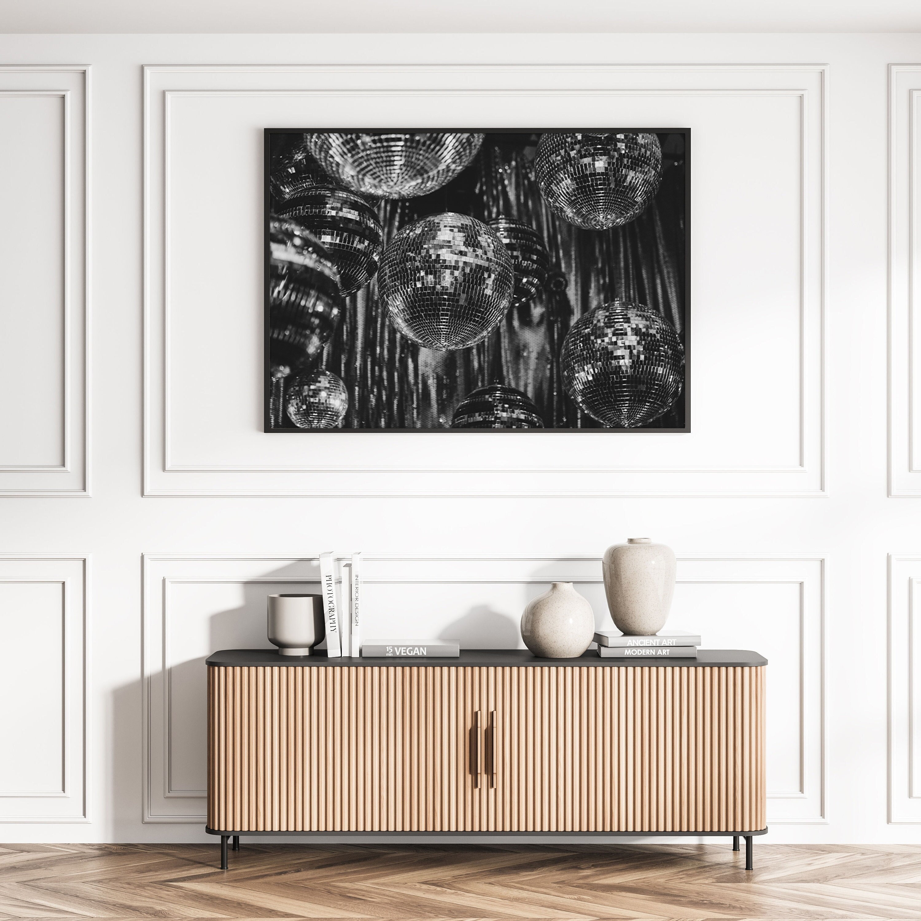 Disco Balls Shining Sparkling Print Black & White Retro Vint | Inspire ...