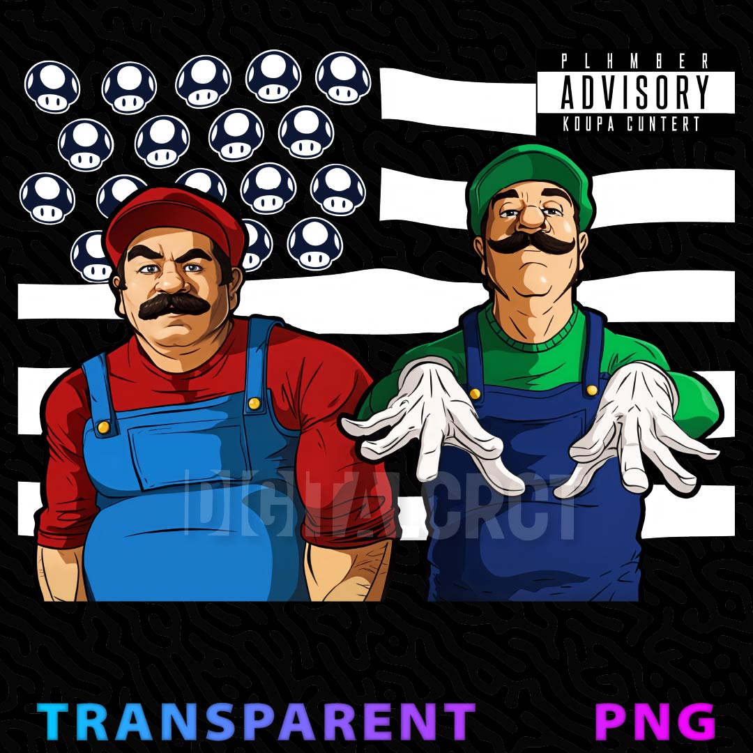 Mario and Luigi in a Mushroom-Filled American Flag. A Transp | Inspire ...
