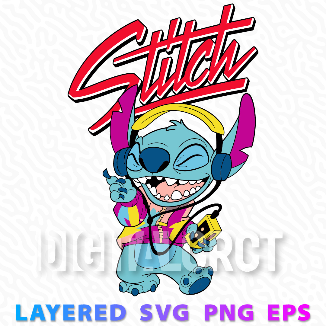 Stitch Dancing with Headphones and a Walkman - Layered SVG, | Inspire ...