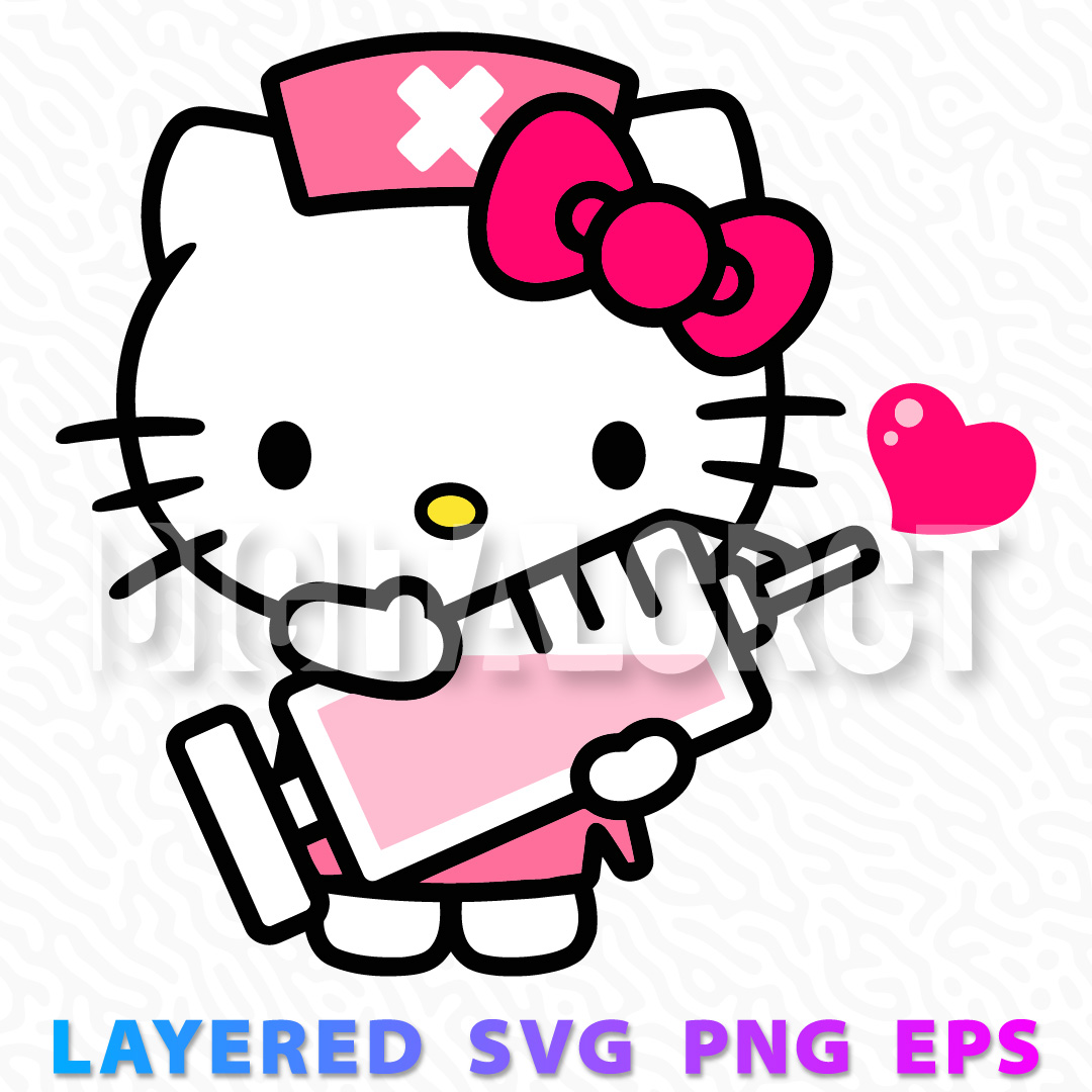 Hello Kitty Nurse with Syringe and Heart - Layered SVG, PNG, | Inspire ...