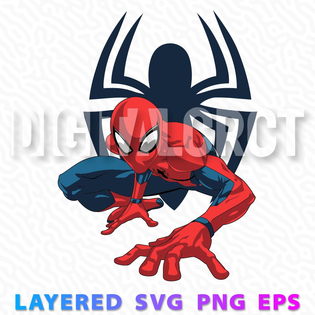 Spider-Man Crouching with Spider Logo - Layered SVG, PNG, EP | Inspire ...