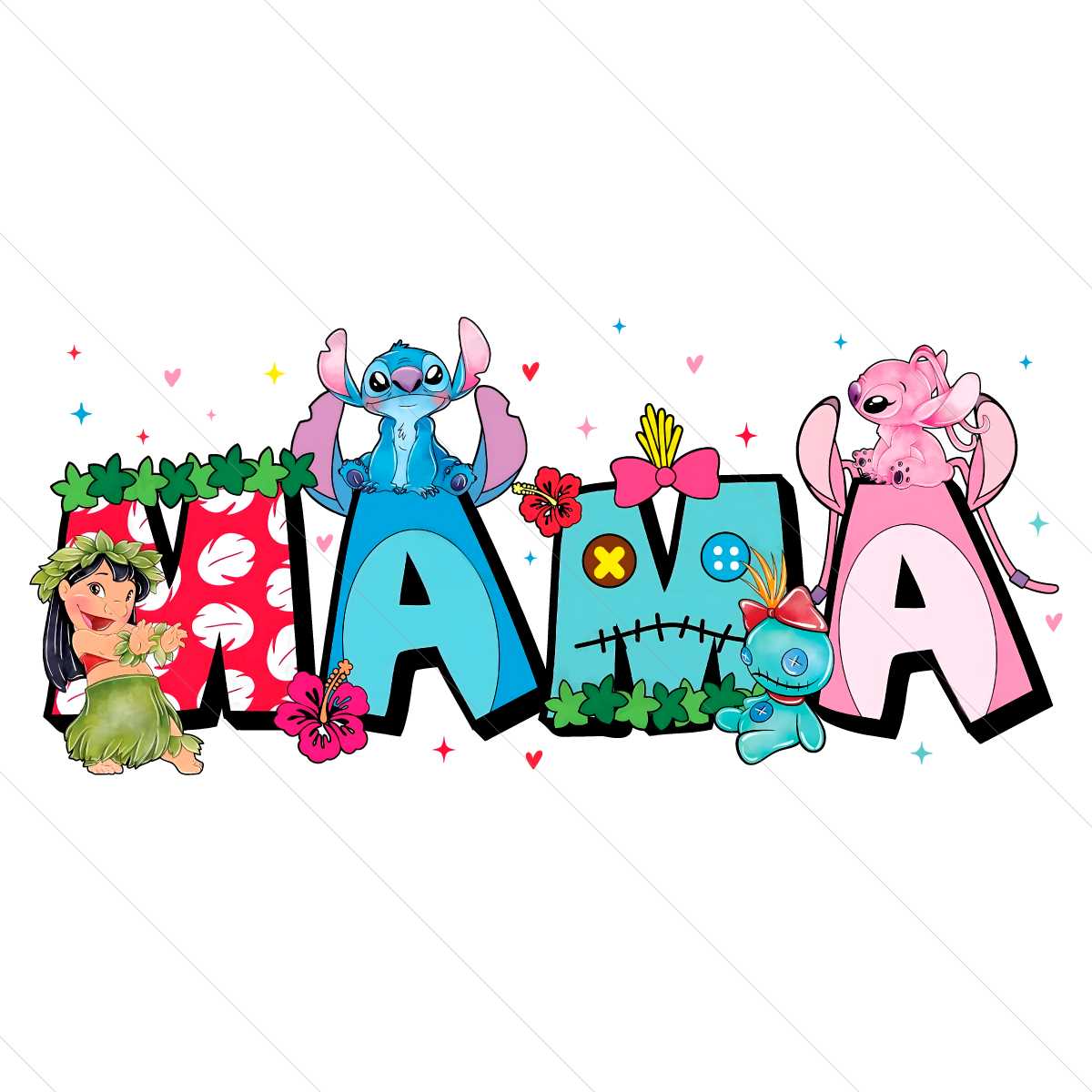 Floral Disney Mama Stitch Friends PNG - Inspire Uplift