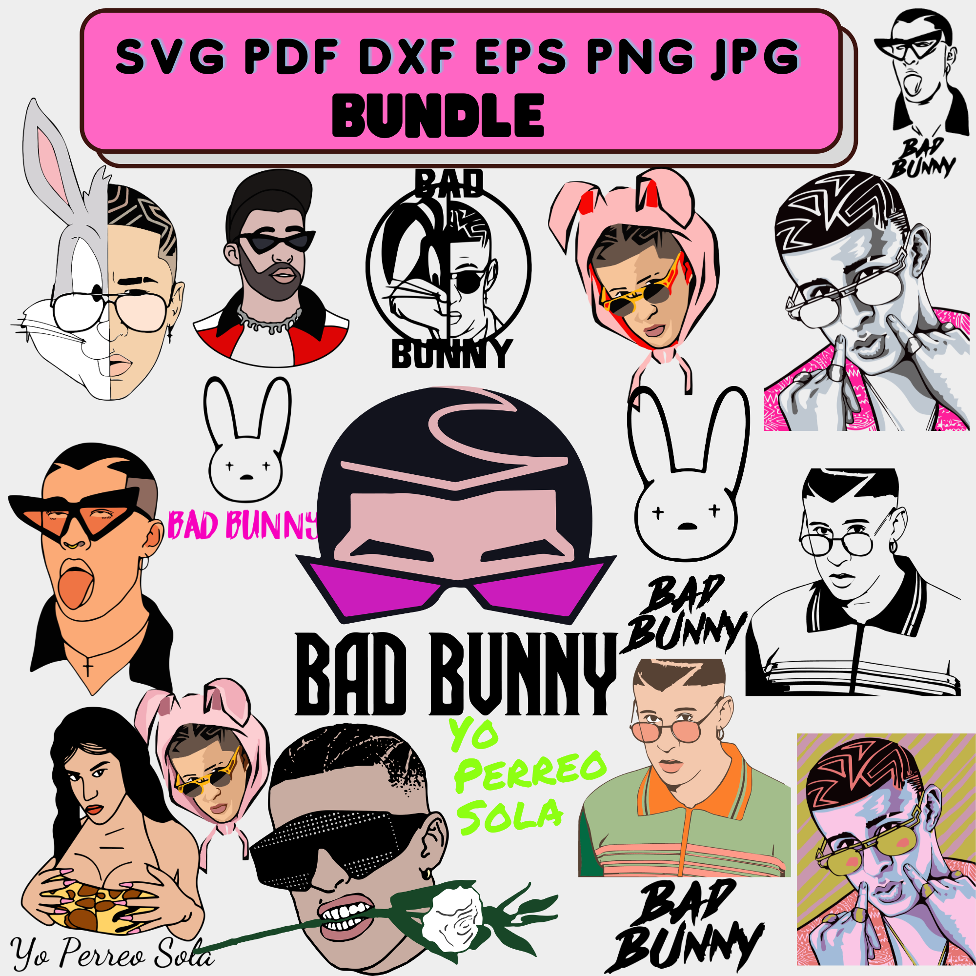 Bad Bunny SVG, Bad Bunny PNG files, bad bunny clipart, face | Inspire ...