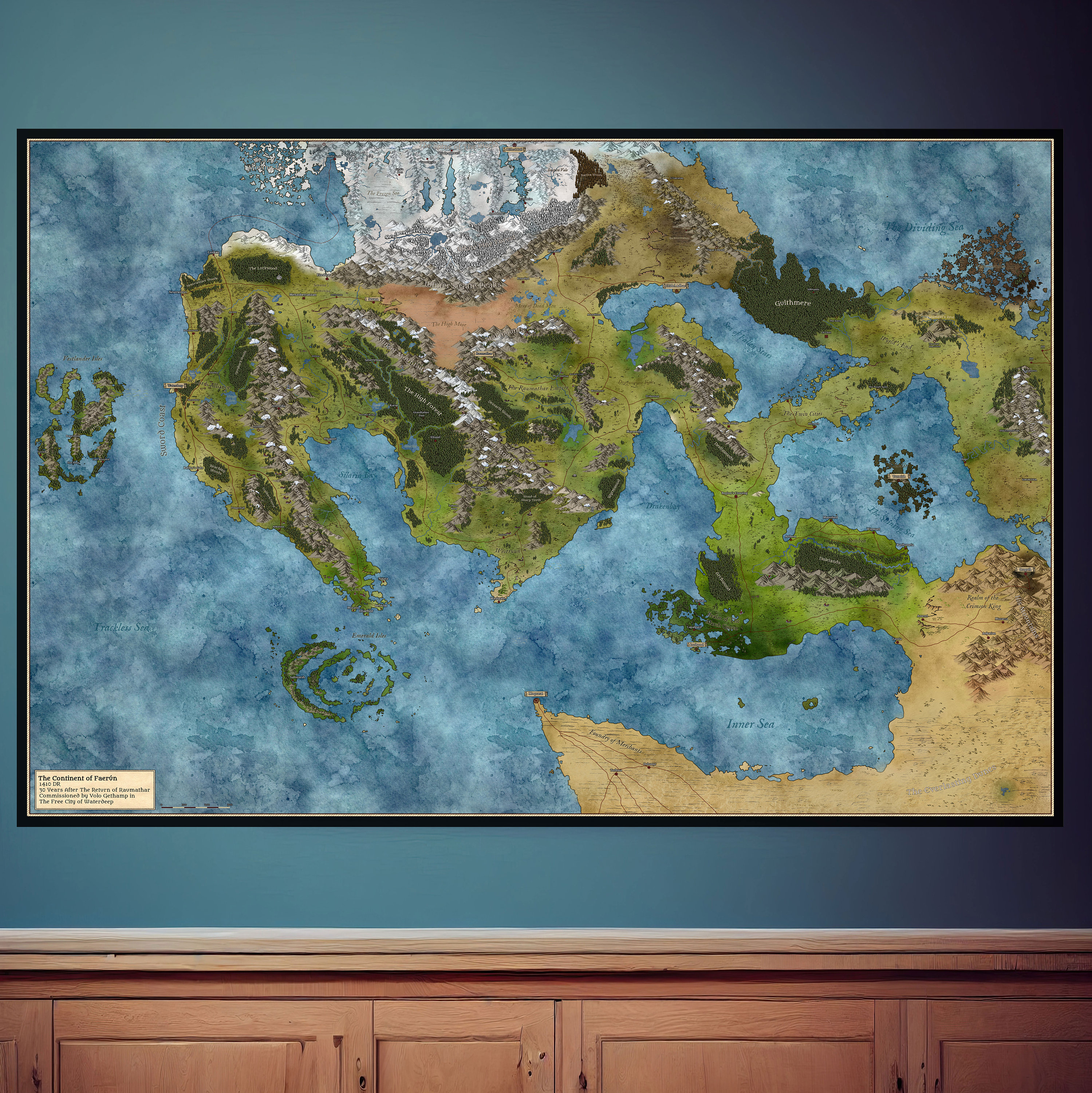 Dungeons and Dragons Forgotten Realms Faerun Map Poster, Can | Inspire ...