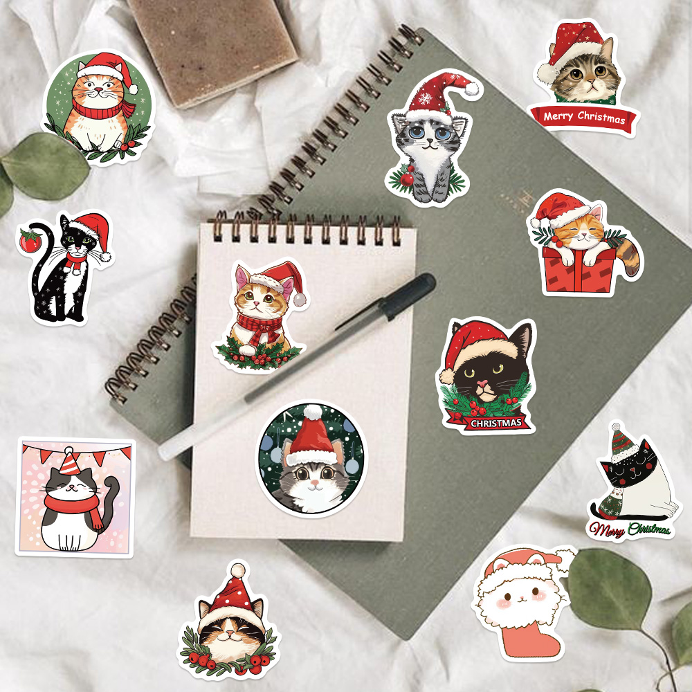 Cartoon Christmas Cat Stickers Pack for Kids Scrapbook | Inspire Uplift